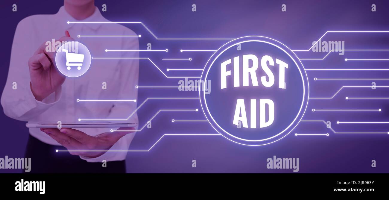 Text showing inspiration First Aid. Business idea Practise of healing ...