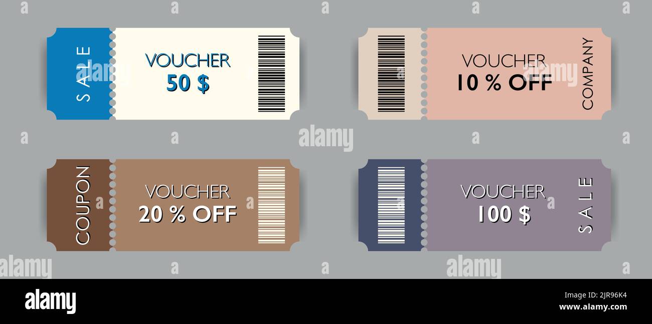 Elegant paper tickets, coupons and vouchers with sale discounts ...