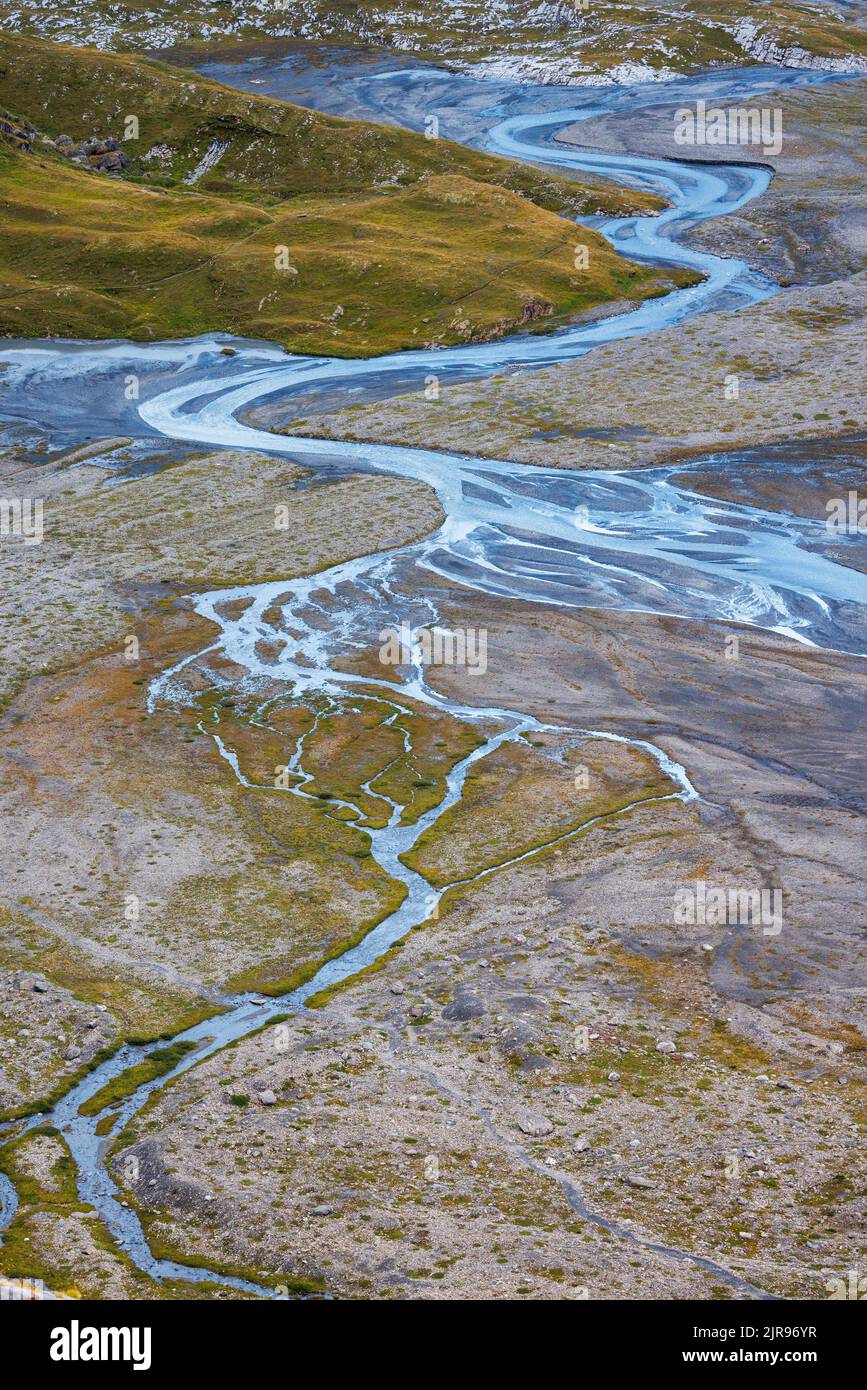 meandering alpine creek in Lämmerenboden in Valais Stock Photo - Alamy
