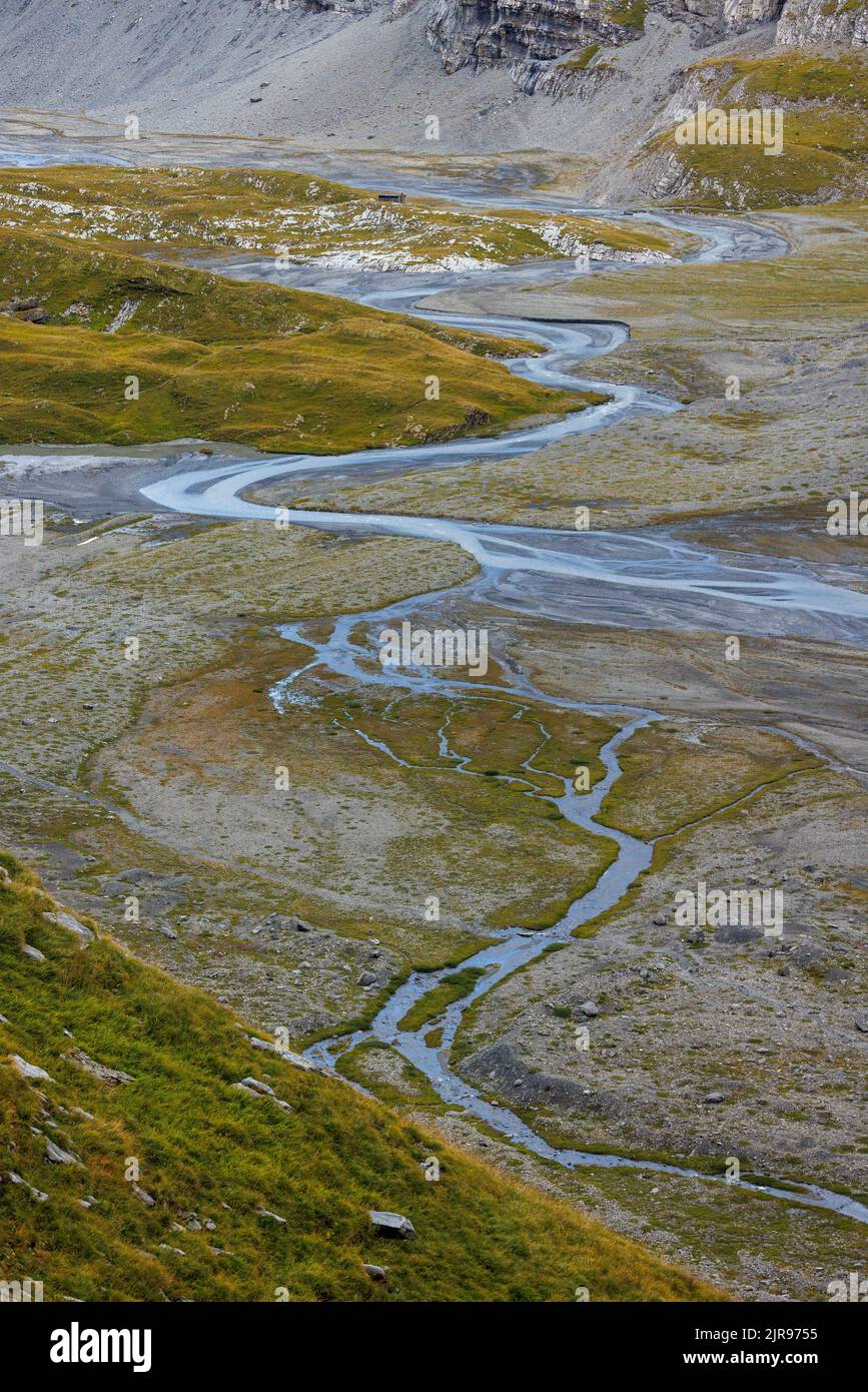 meandering alpine creek in Lämmerenboden in Valais Stock Photo - Alamy
