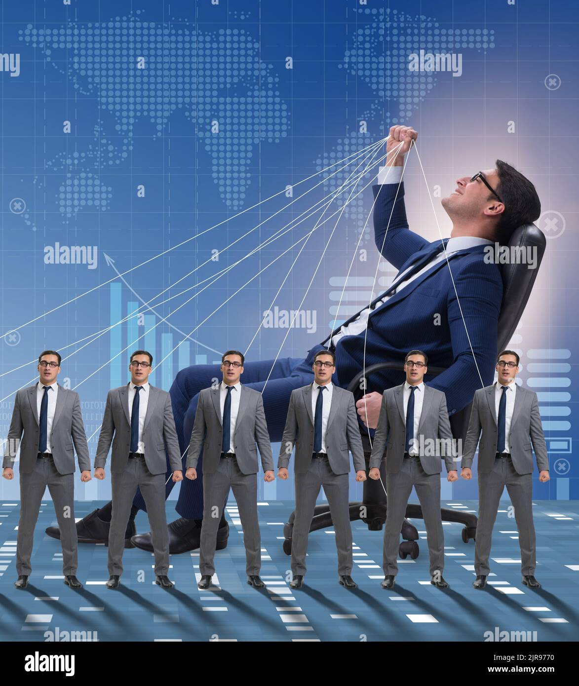 The boss employee manipulating his staff in business concept Stock ...