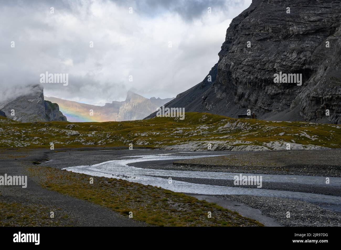 rainbow over gemmi pass in valais Stock Photo - Alamy