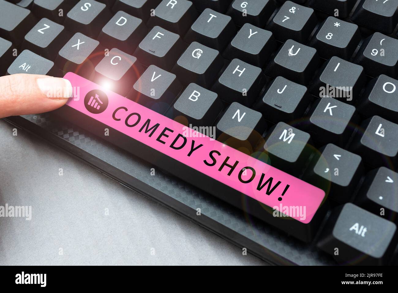 Hand writing sign Comedy Show. Business idea Funny program Humorous ...