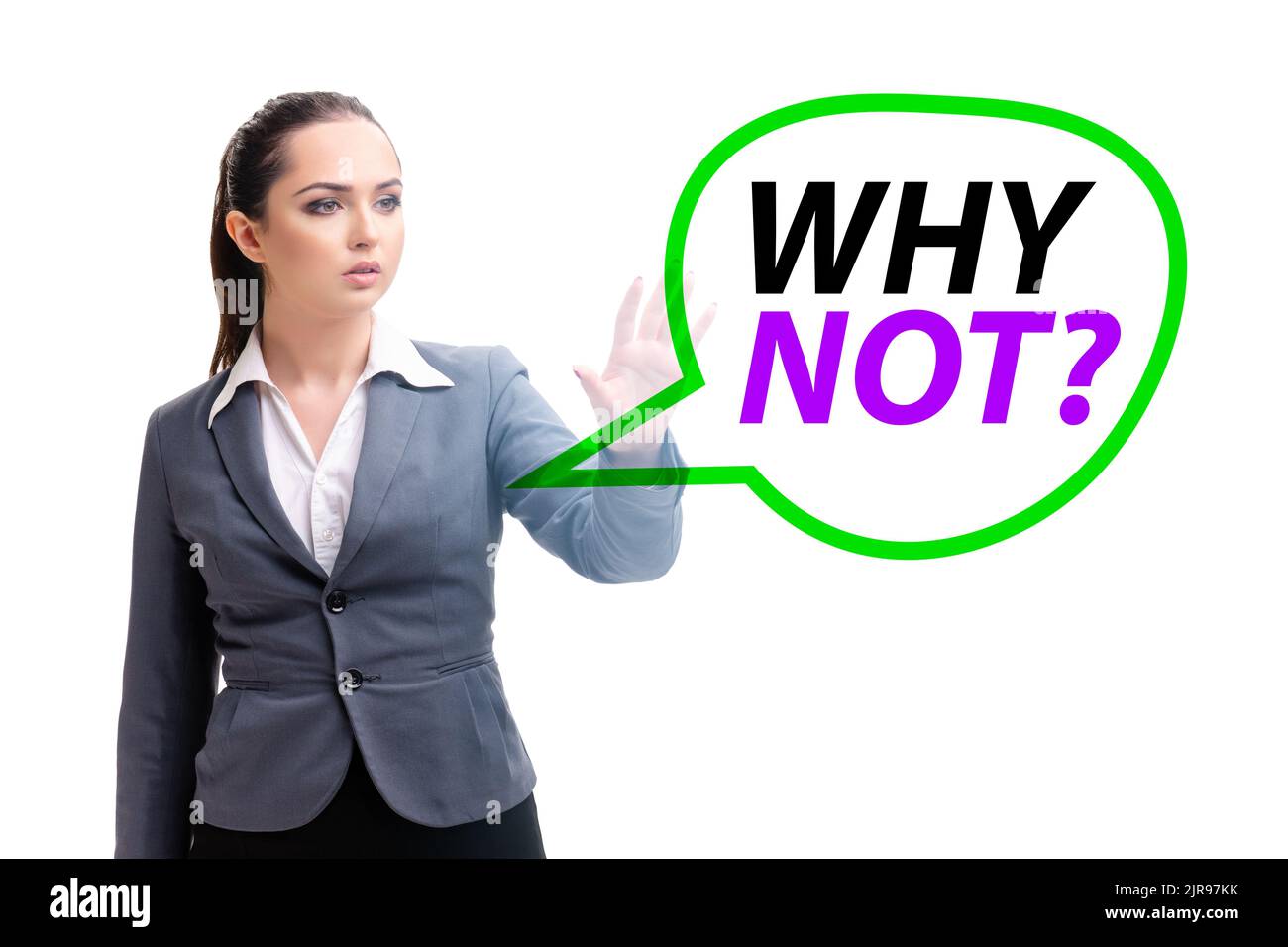 Businesswoman asking question why not Stock Photo - Alamy