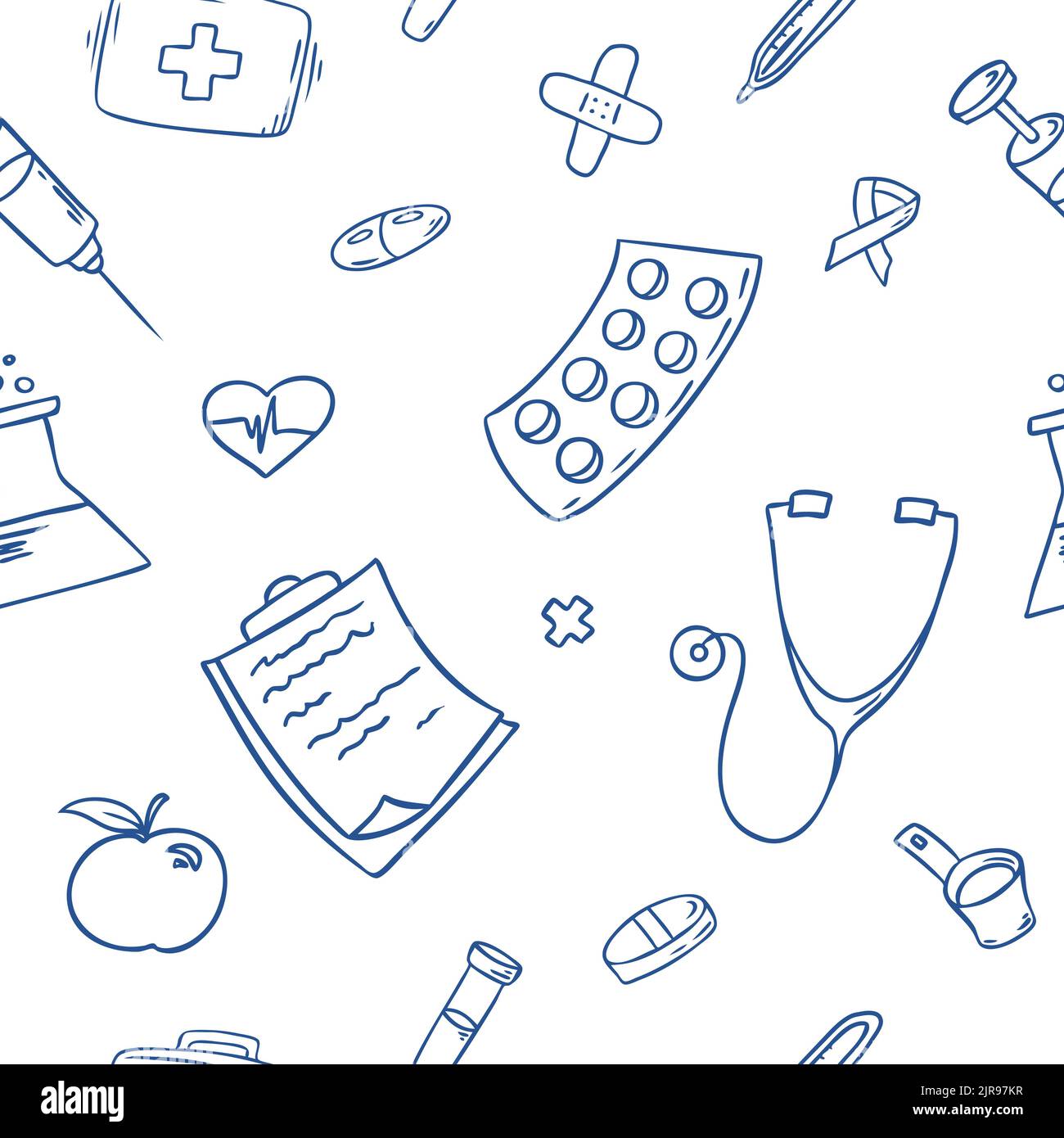 Hand drawn seamless pattern of daily necessities. Medical and health ...
