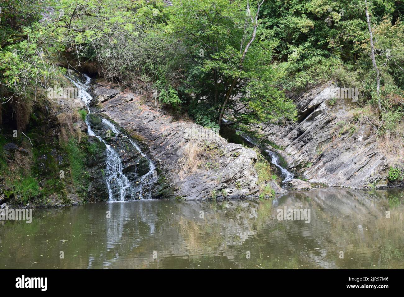 Elz lake and waterfall during the drought 2022 Stock Photo - Alamy