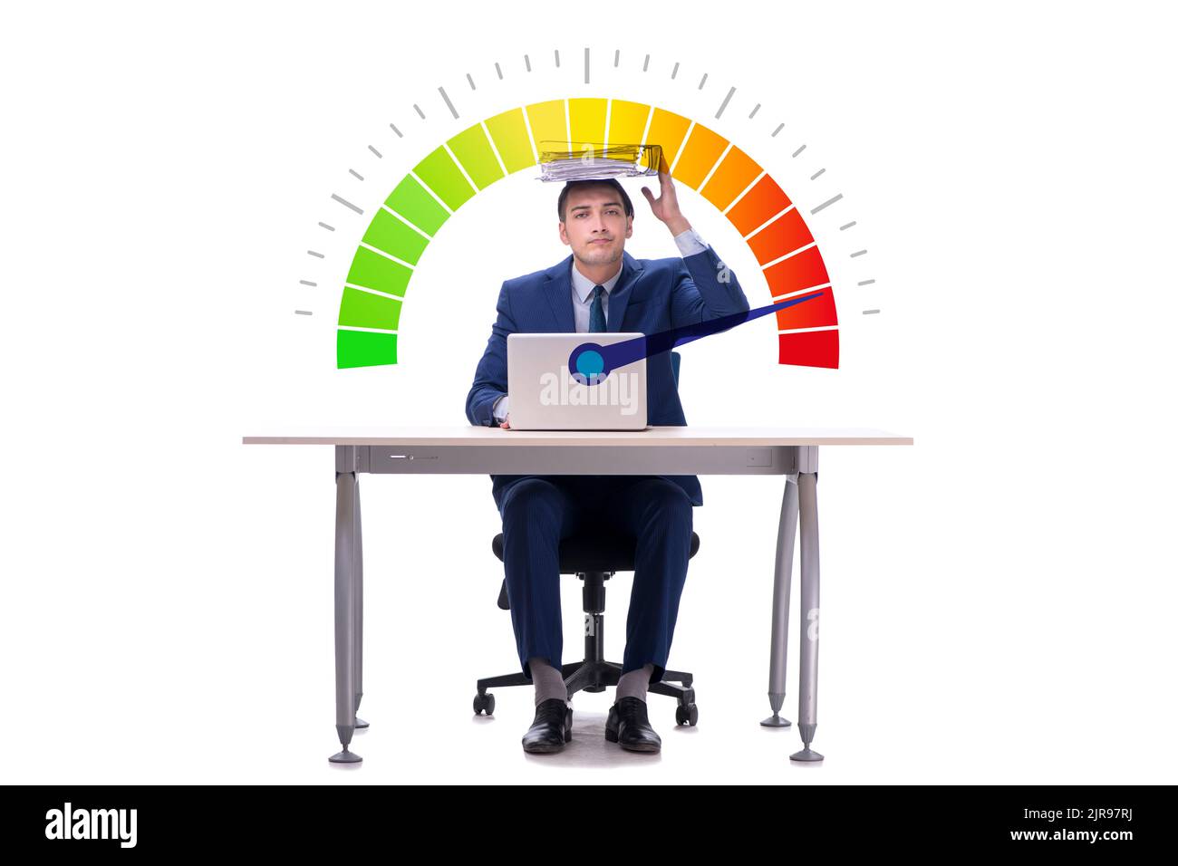 Businessman with the meter measuring his stress level Stock Photo - Alamy