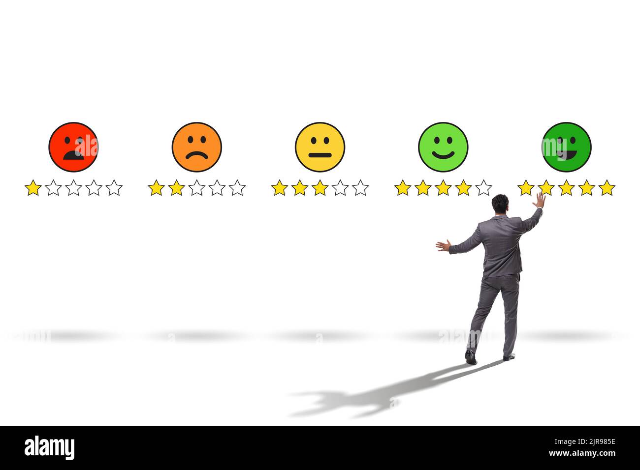 Illustration of customer feedback with the faces and businessman Stock ...