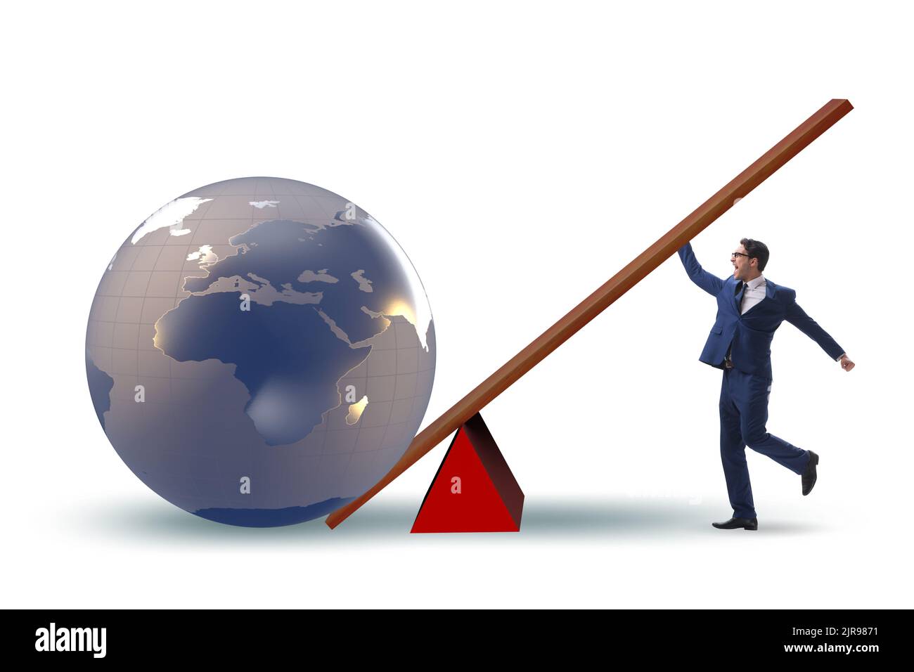 Businessman lifting the earth in the challenge concept Stock Photo - Alamy