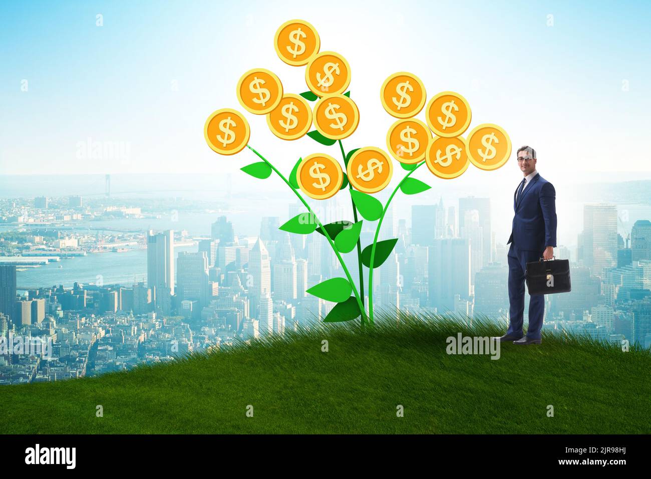 Businessman with money tree in the business concept Stock Photo - Alamy