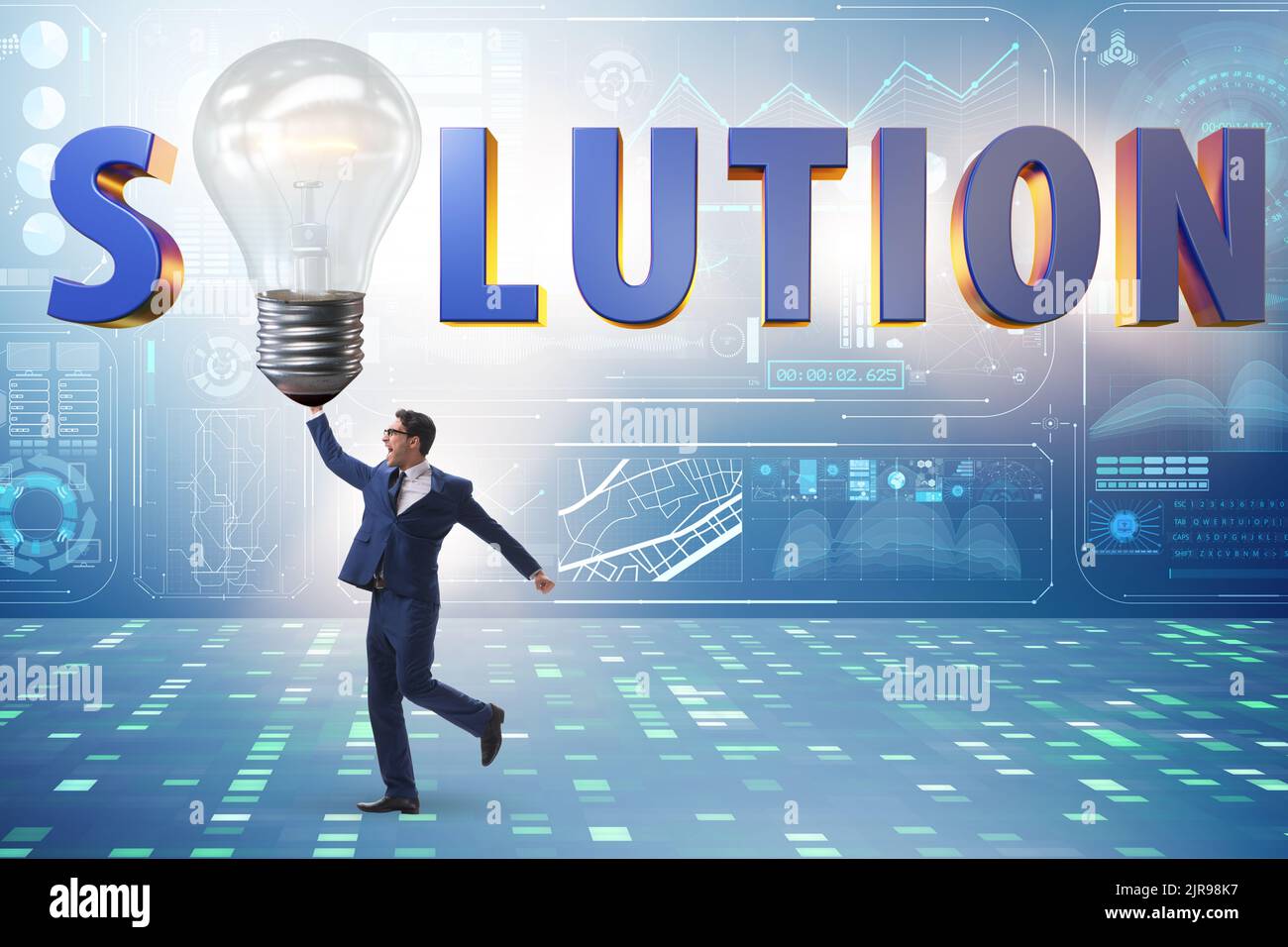 Concept of soluton with the businessman and lightbulb Stock Photo - Alamy