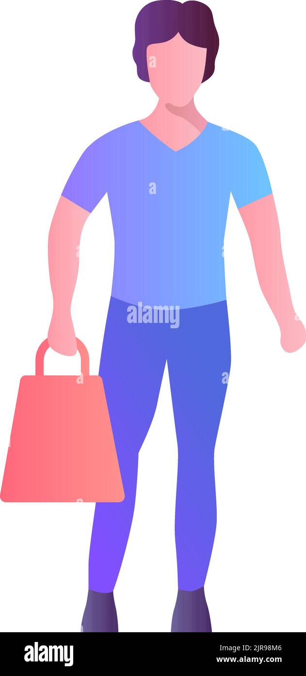 Man with shopping bag vector icon. Retail store customer walking ...