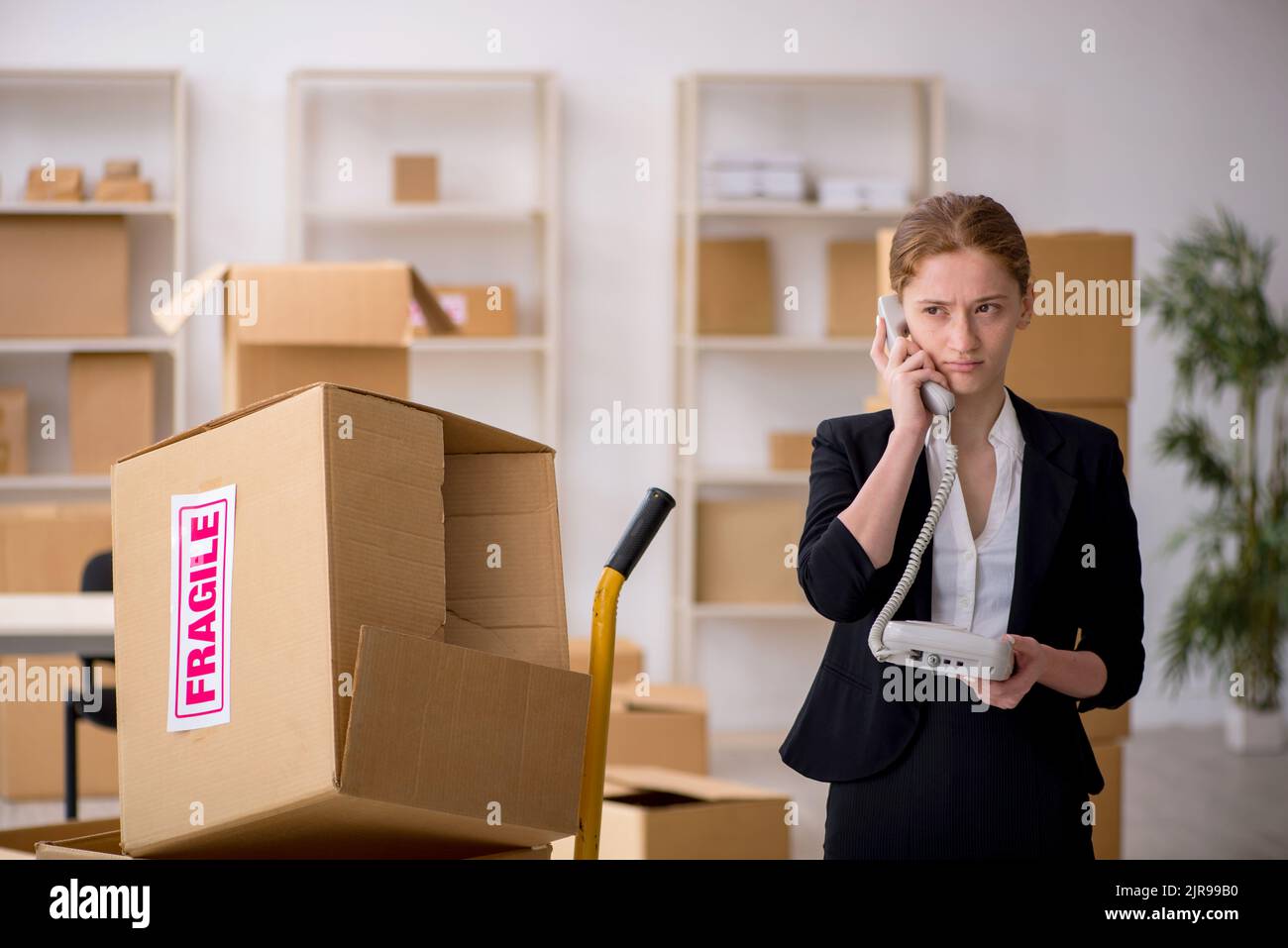 Female professional mover doing home relocation Stock Photo - Alamy