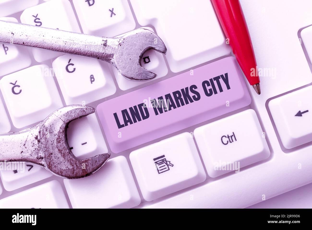 Hand writing sign Land Marks City. Business approach Important ...