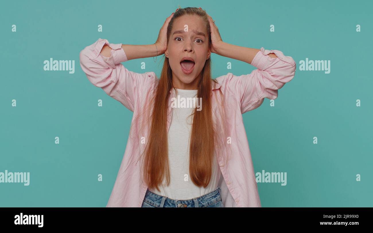 Angry sad teenager girl screams from stress tension problems feels ...