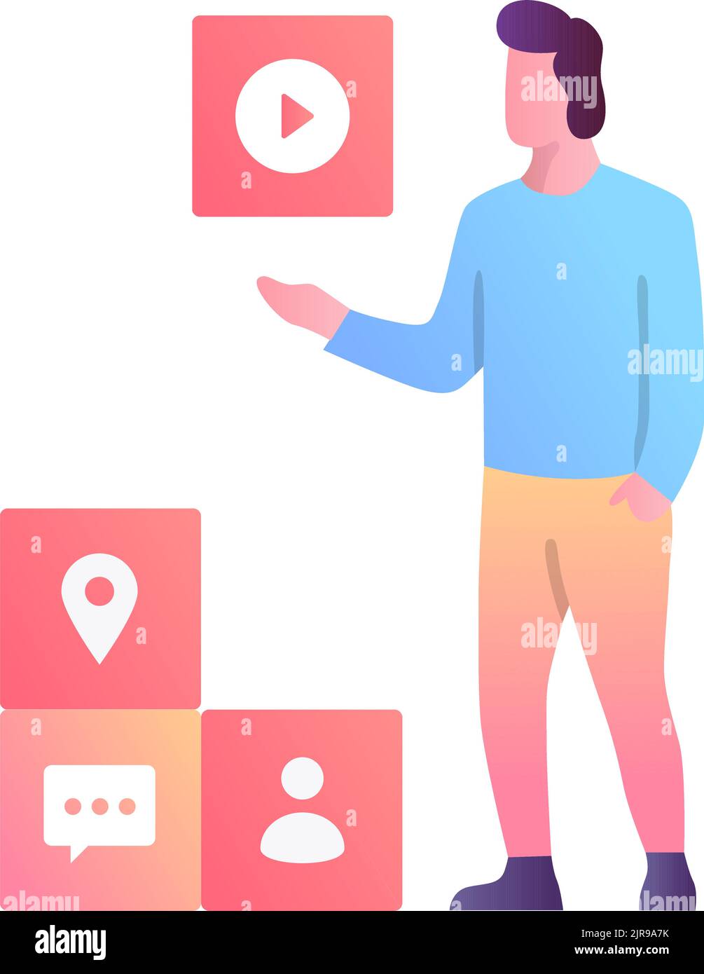 Man work on app development vector icon. Guy programming interface ...