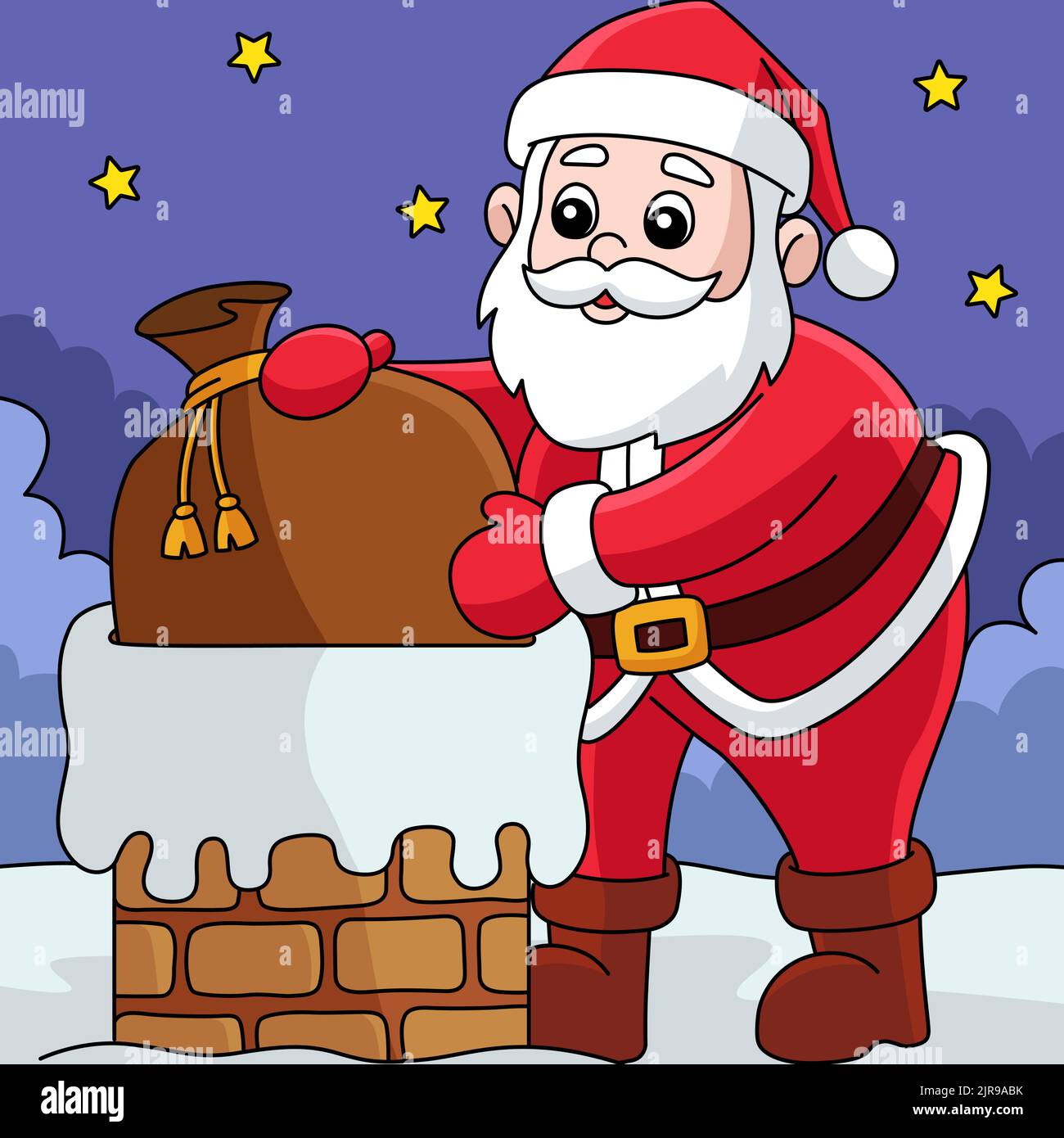 Christmas Santa On Chimney Colored Cartoon Stock Vector Image & Art - Alamy