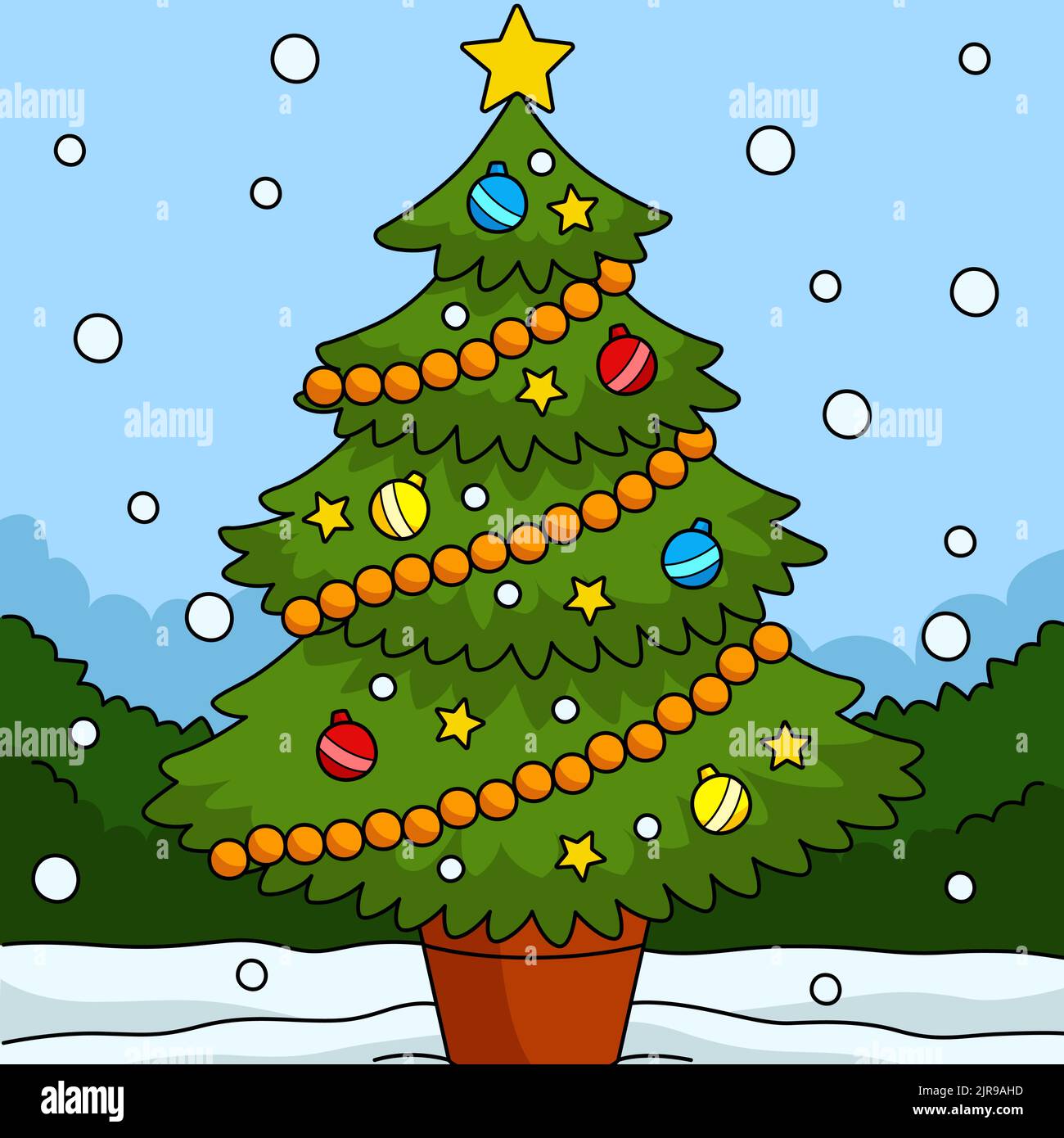 Christmas Tree Colored Cartoon Illustration Stock Vector Image & Art ...