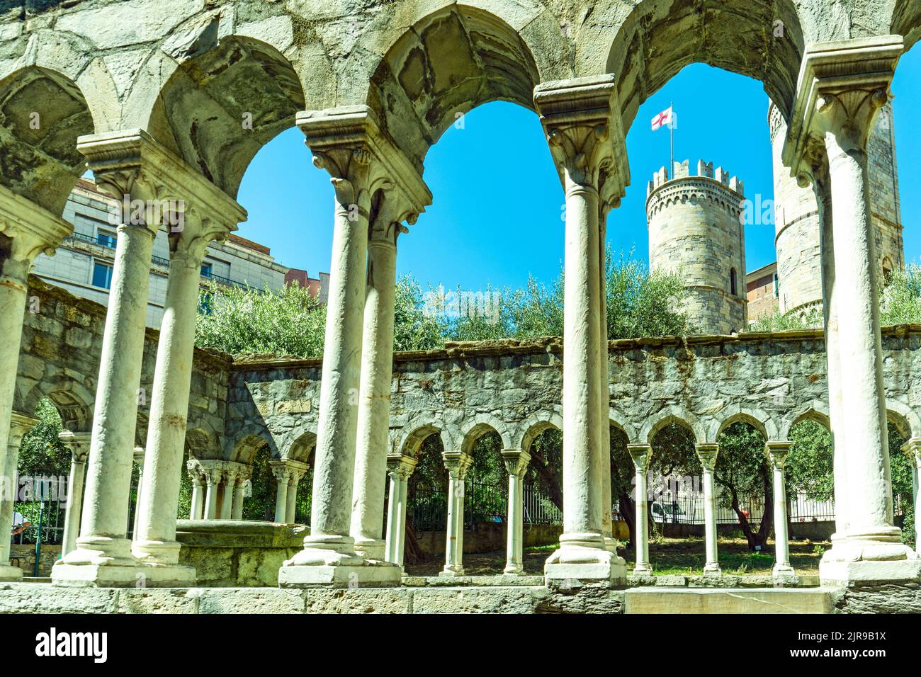 Genoa, Saint Andrew abbey cloister ruin near Soprana town gate Stock ...