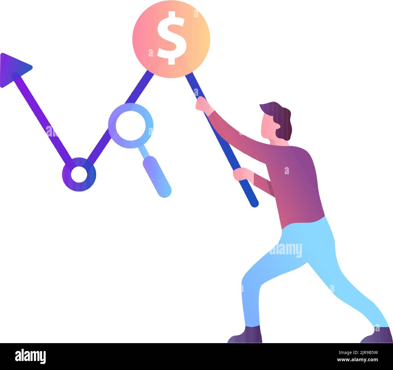 Financial research icon. Man working with marketing finance graph ...
