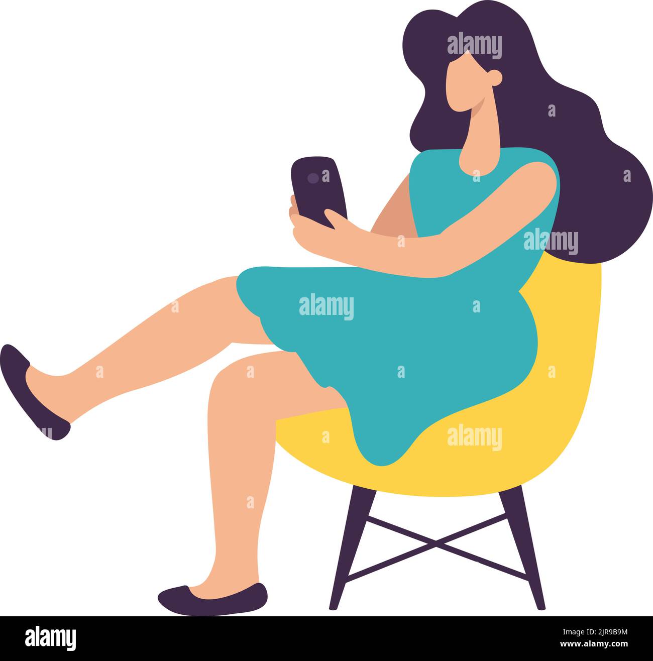 Cute vector young beautiful woman using mobile phone. simple flat girl ...