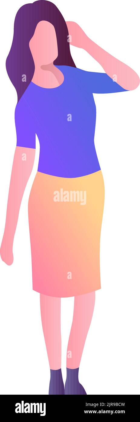 Woman listening and standing vector icon. Female character hearing ...