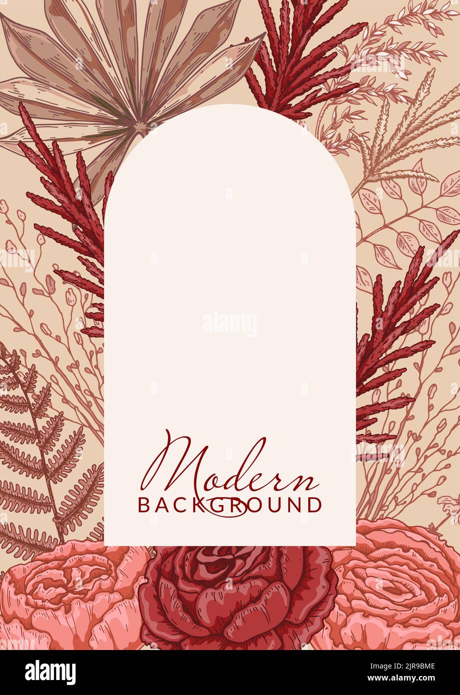 Autumn vertical background with modern floral elements. Hand drawn ...
