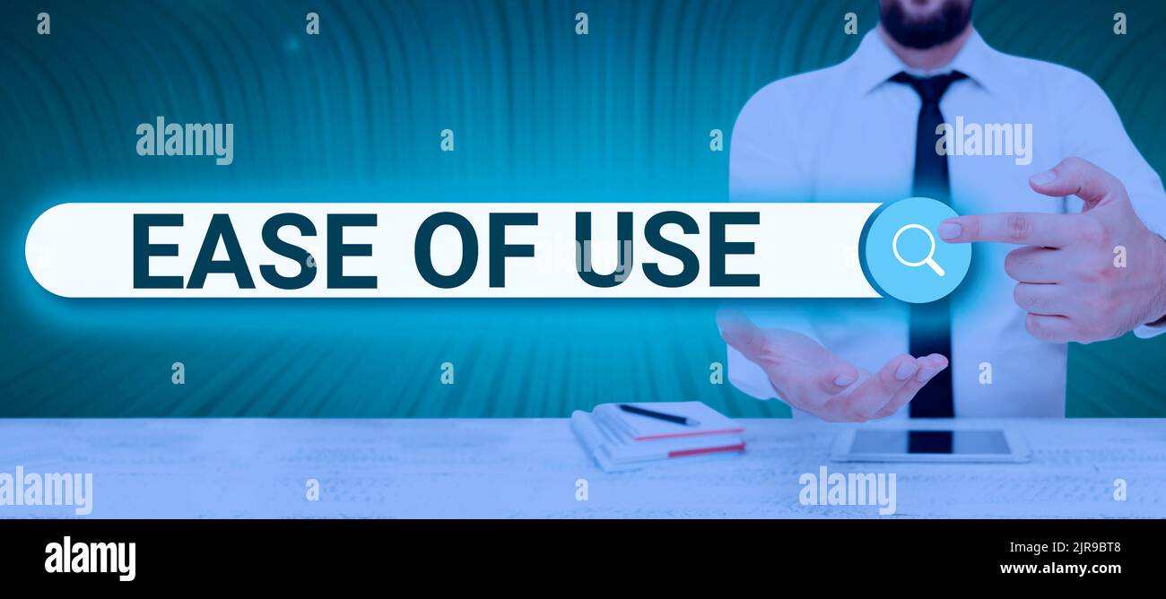 Hand writing sign Ease Of Use. Business approach User friendly easy to ...