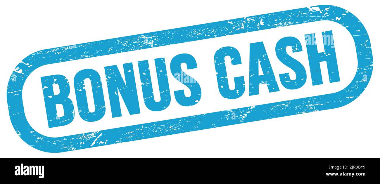 BONUS CASH, text on blue rectangle stamp sign Stock Photo - Alamy