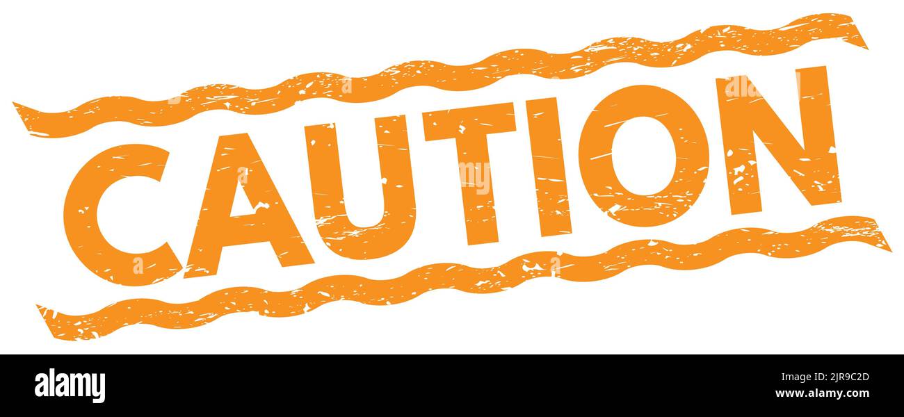 CAUTION text written on orange lines stamp sign Stock Photo - Alamy