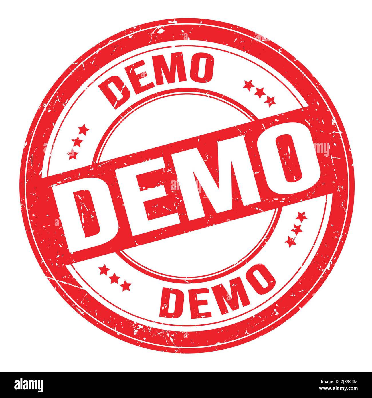 DEMO text written on red round grungy stamp sign Stock Photo - Alamy