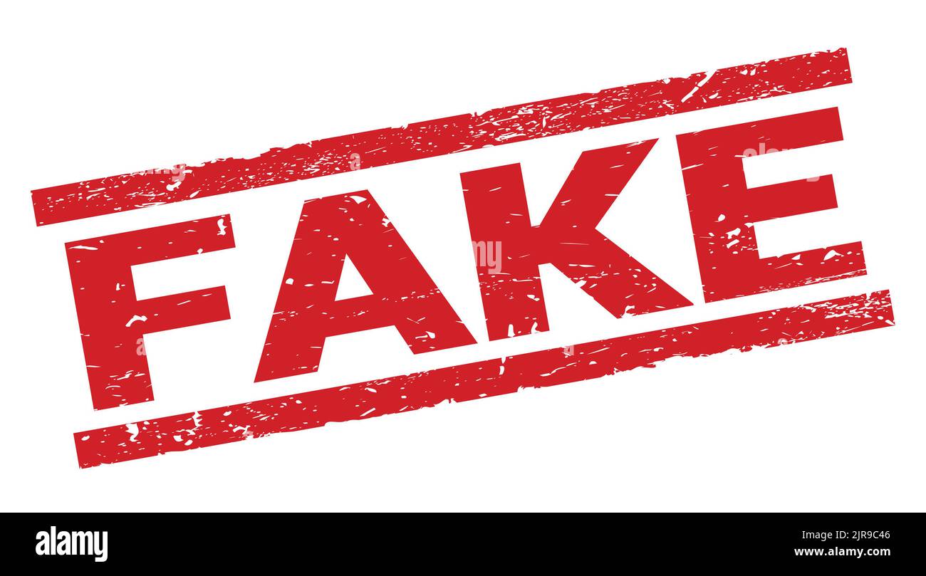 FAKE text written on red rectangle stamp sign Stock Photo - Alamy