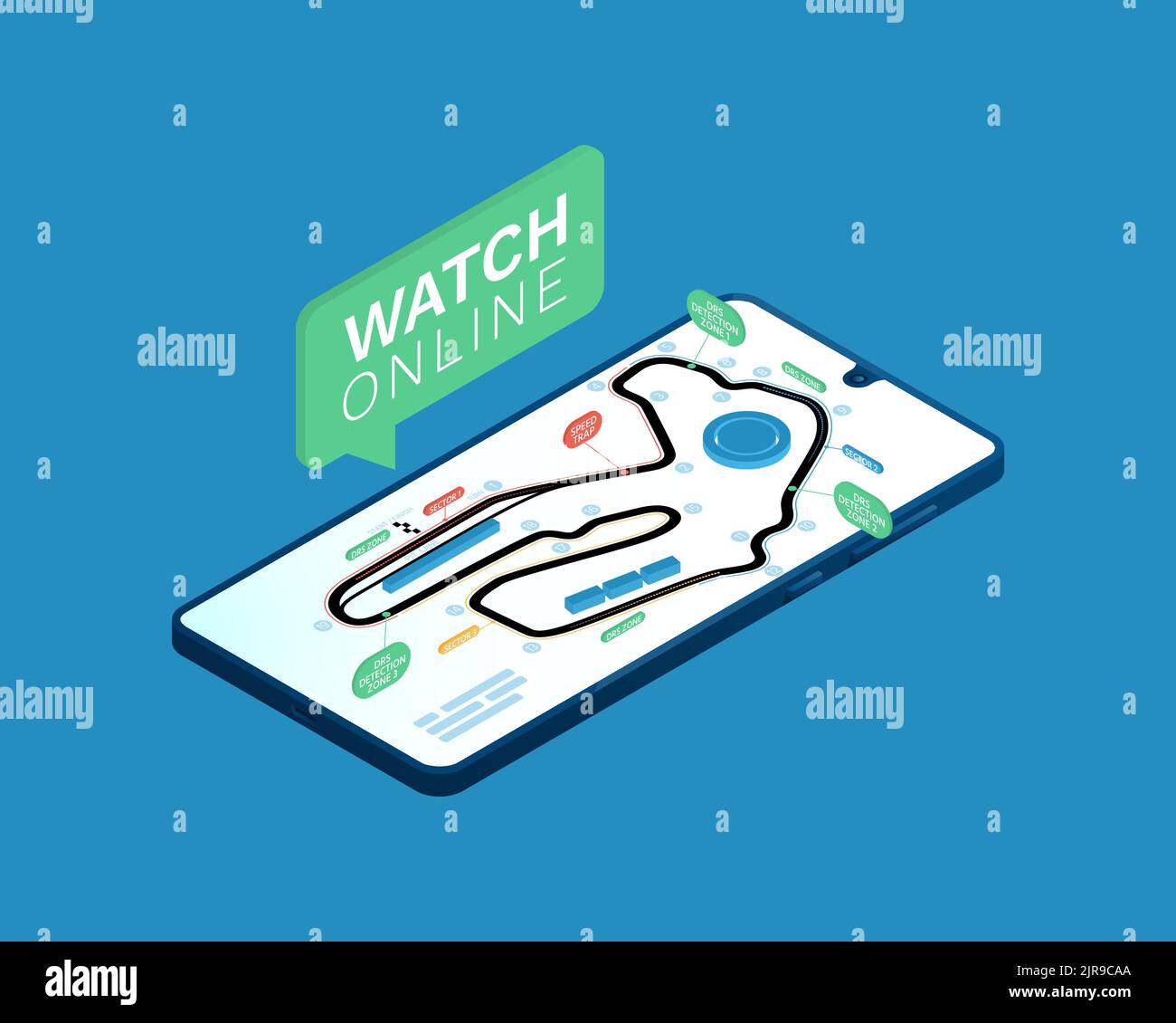 The racing circuit guide is on a smartphone that has an isometric view ...
