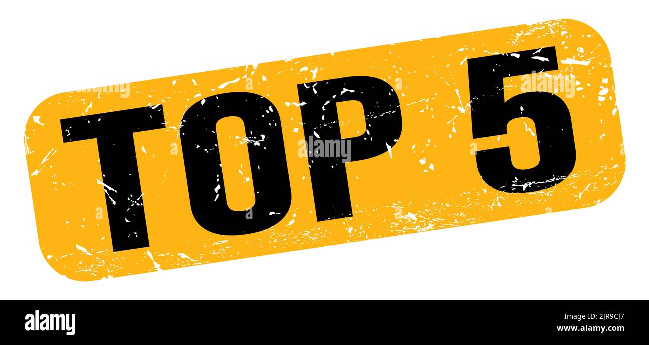 TOP 5 text written on yellow-black grungy stamp sign Stock Photo - Alamy