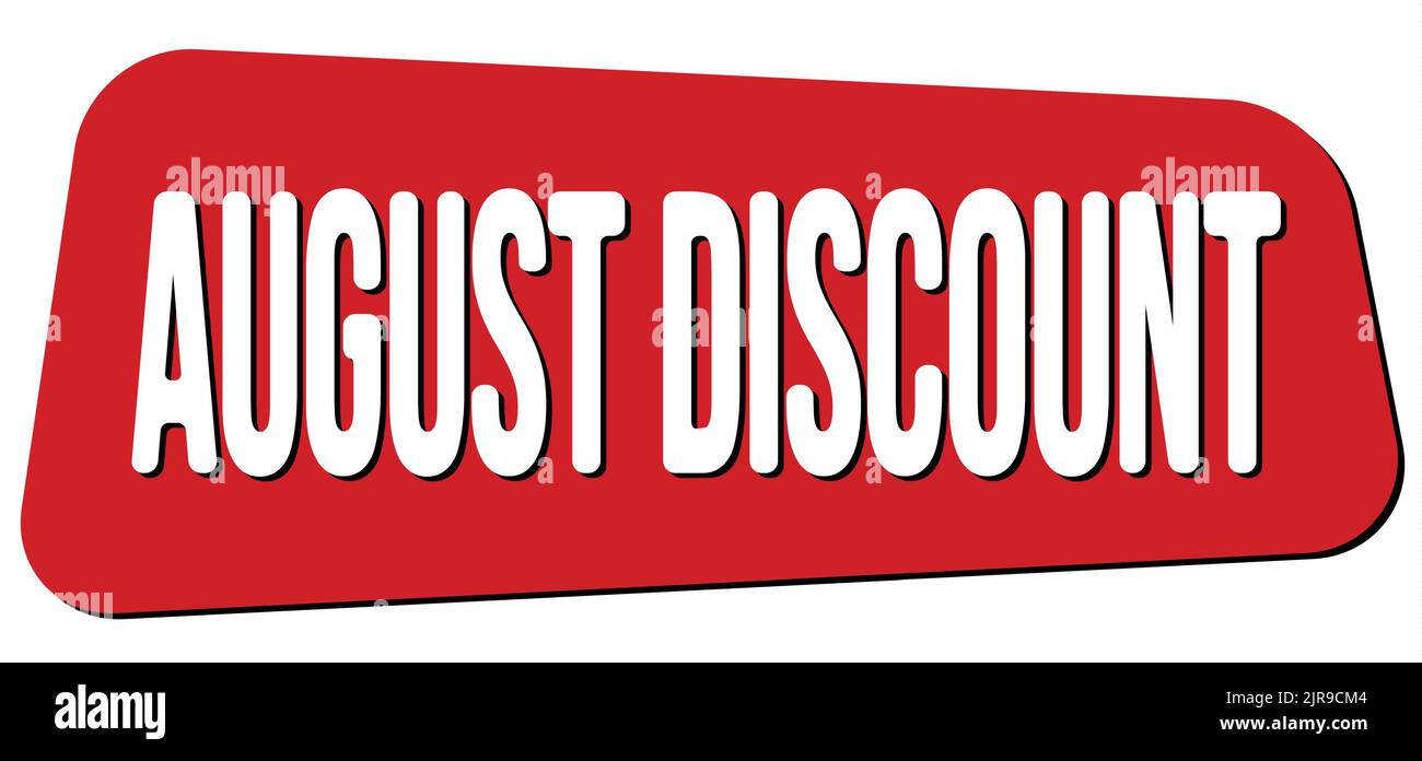 AUGUST DISCOUNT text written on red trapeze stamp sign Stock Photo - Alamy