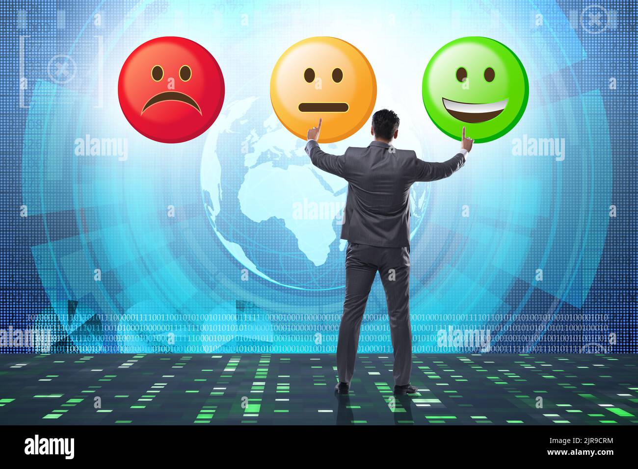 Illustration of customer feedback with the faces and businessman Stock ...