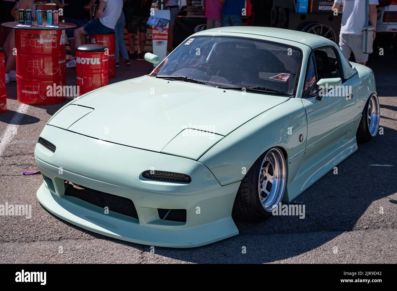A front view of a tuned Japanese Mazda Mx-5 Miata sports car Stock ...