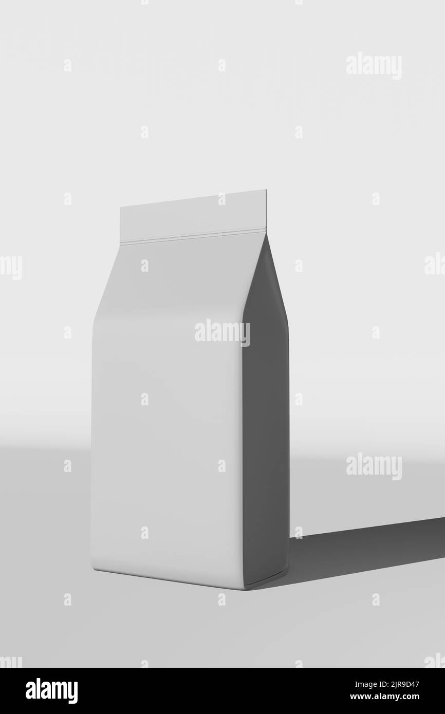 White standing box bottom pouch bag coffee branding 3D rendering ...