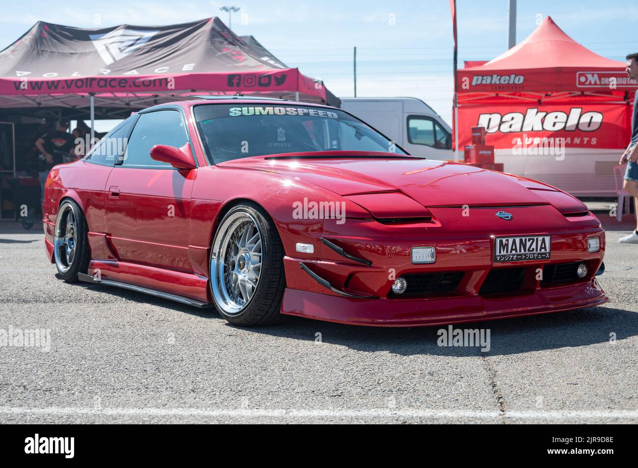 A front view of a red classic Japanese sports car Nissan Silvia S13 ...