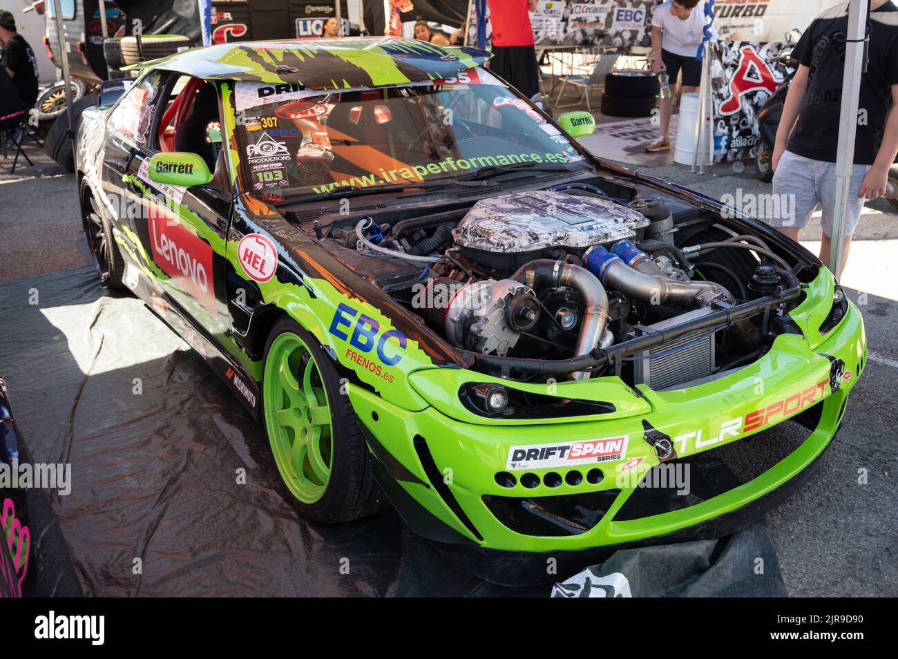 A detail of an improved gasoline engine of Nissan Silvia S13 with open ...