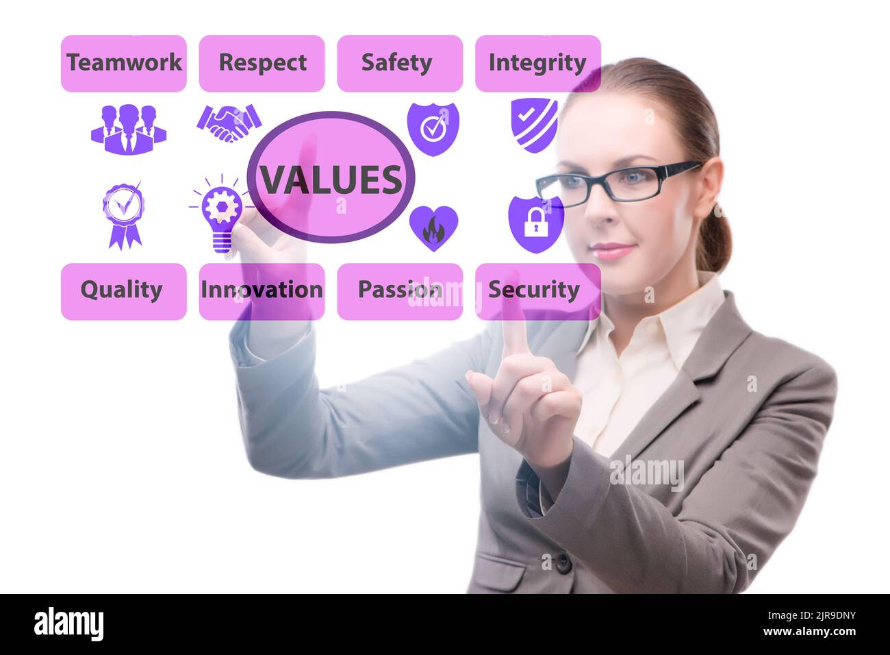 Businesswoman in corporate values concept Stock Photo - Alamy