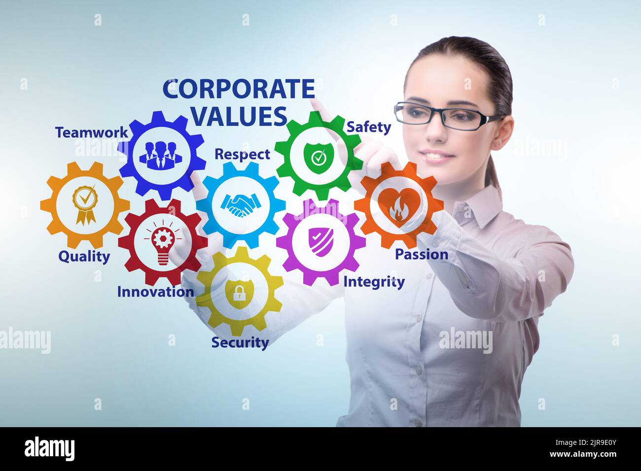 Businesswoman in corporate values concept Stock Photo - Alamy