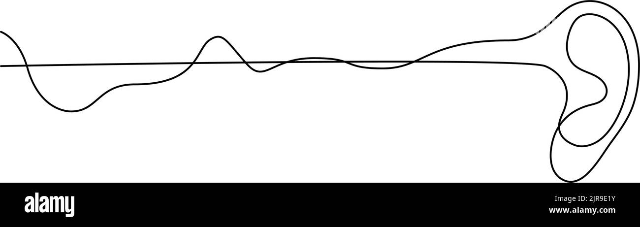 Human ear and audio wave continuous line drawing. Hearing problems ...