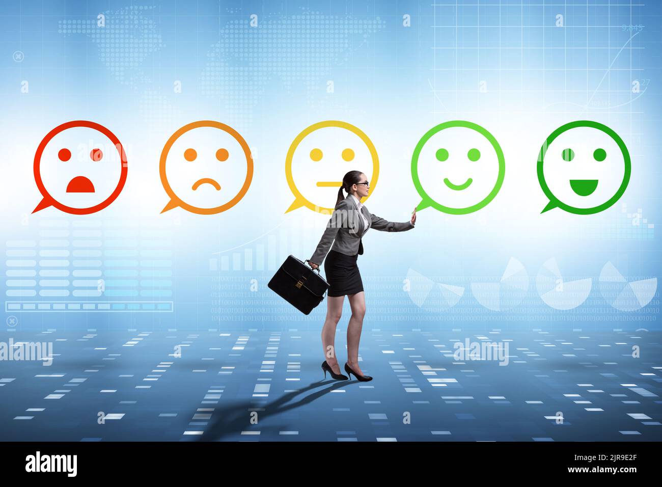 Illustration of customer feedback with the faces and businesswoman ...