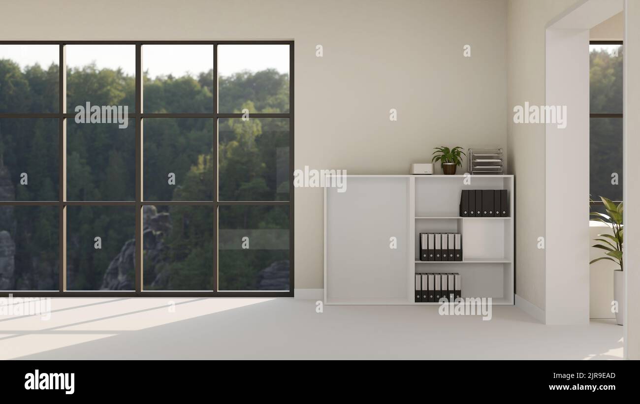 Modern minimal empty office room interior design with white files ...