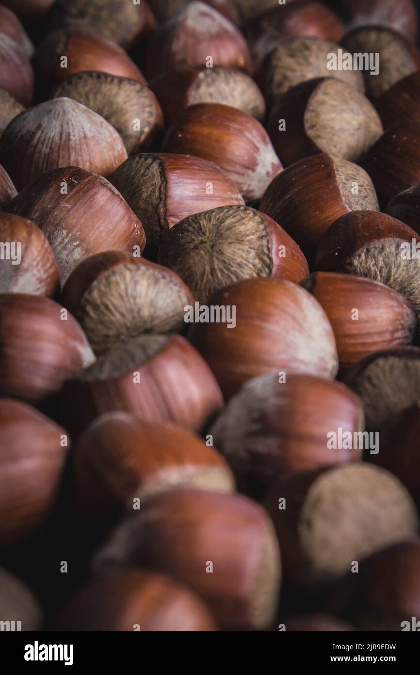 Hazelnuts. Food background, photo wallpaper Stock Photo - Alamy
