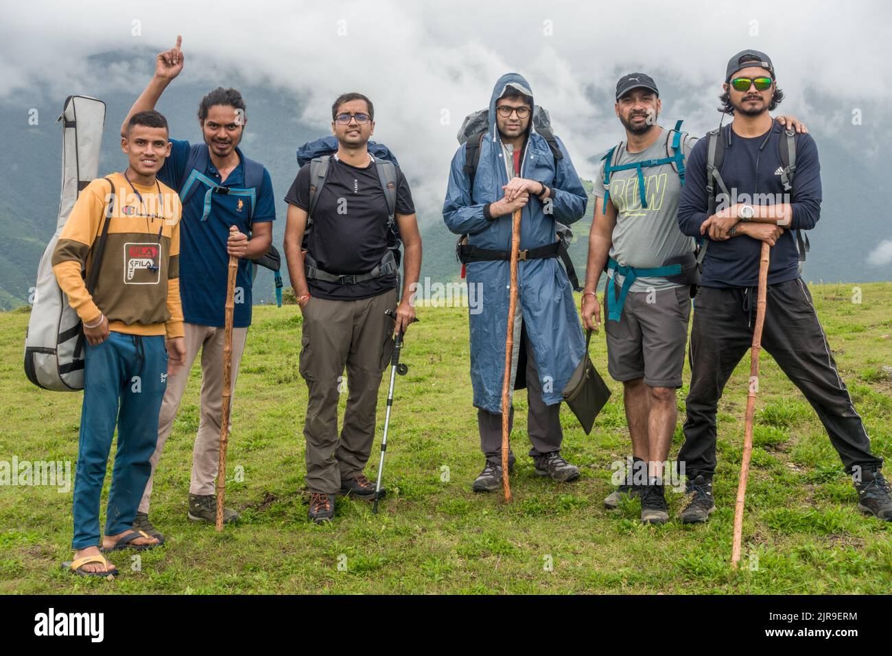 September 14th 2021 Uttarakhand INDIA. Hikers with backpacks and ...
