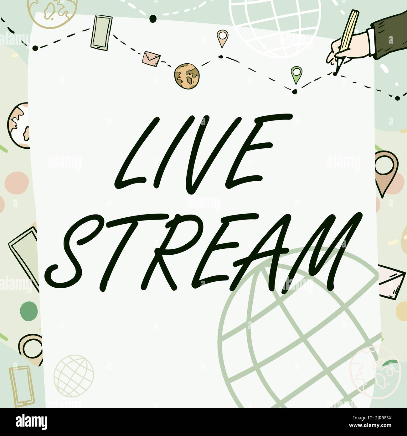 Text caption presenting Live Stream. Word Written on transmit or ...