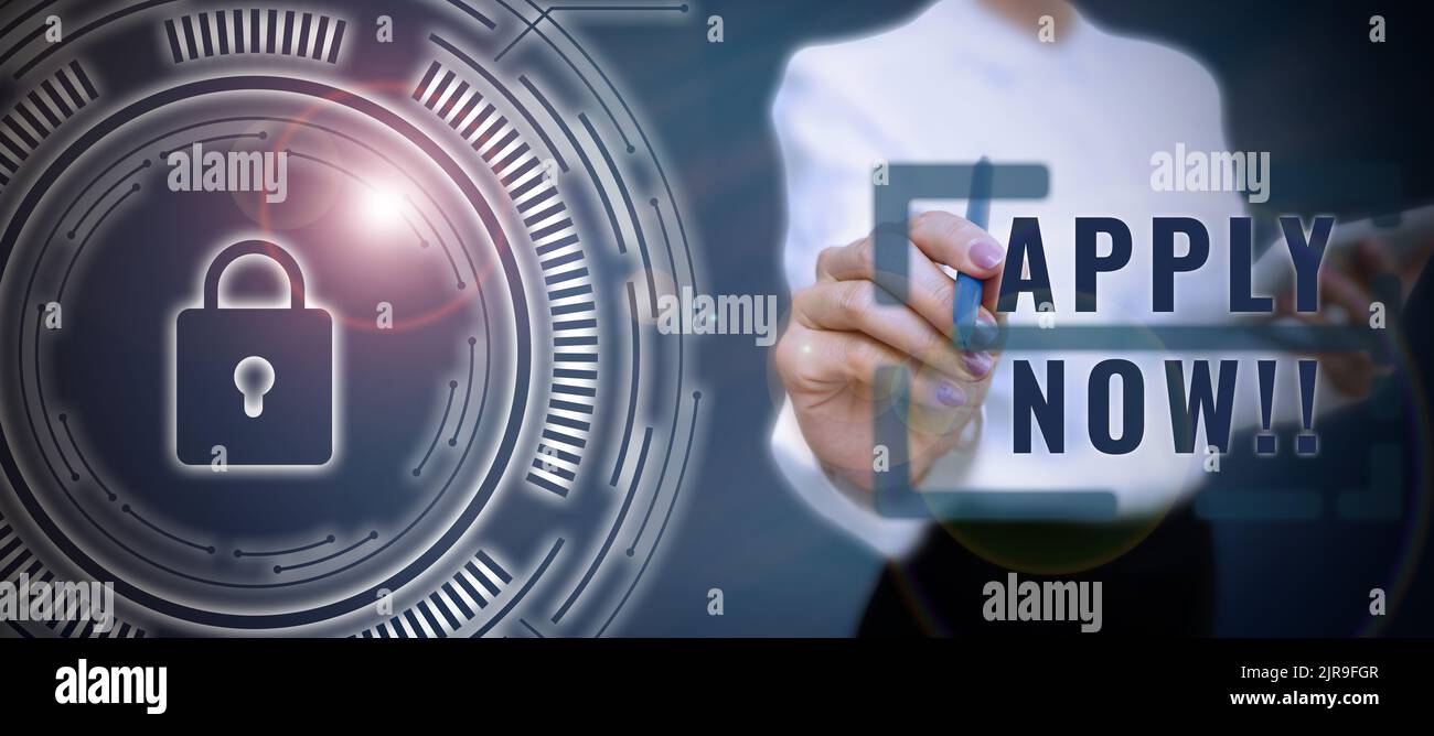 Hand writing sign Apply Now. Conceptual photo Make a formal application ...