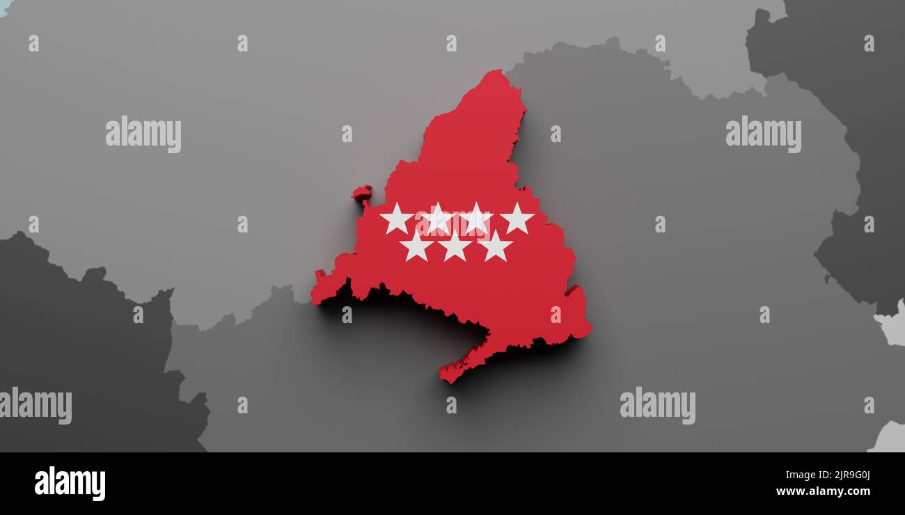 3d rendering of a Madrid Spanish Community flag and map Stock Photo - Alamy